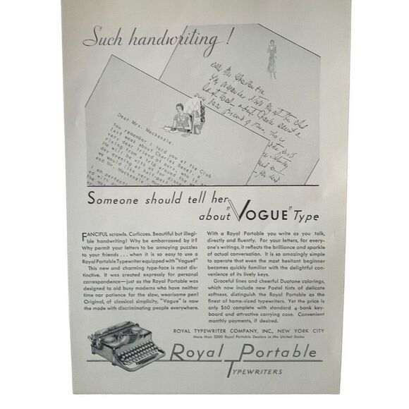 Royal | Art | Vintage 93royal Portable Typewriter Vogue Type Ad ...